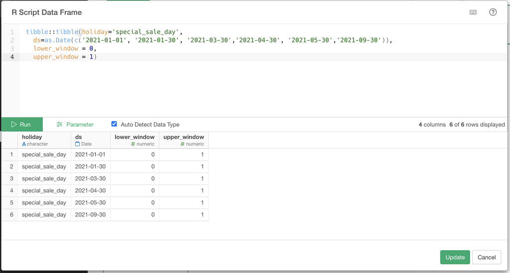 Quickly creating holiday data frame for Prophet as a custom R data frame - HowTo - Exploratory ...
