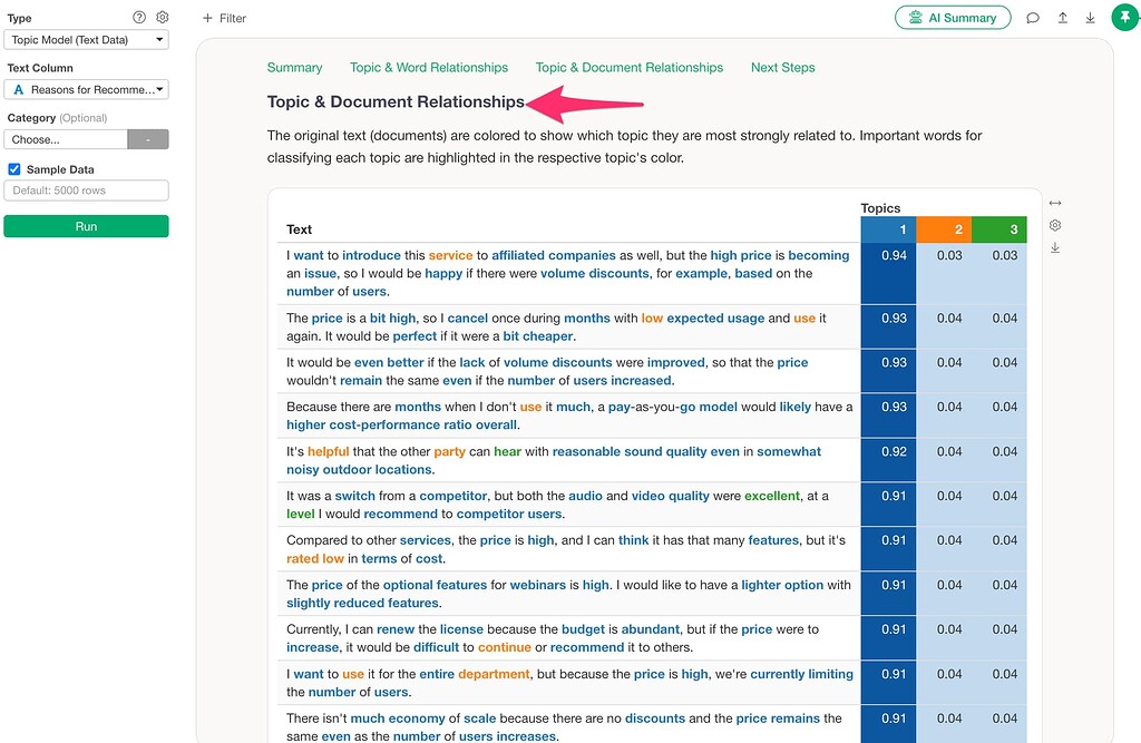 Displaying More Than 100 Sentences in the "Topic & Document ...